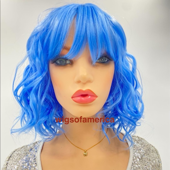 Hair | Blue Wig Curly With Bangs | Poshmark